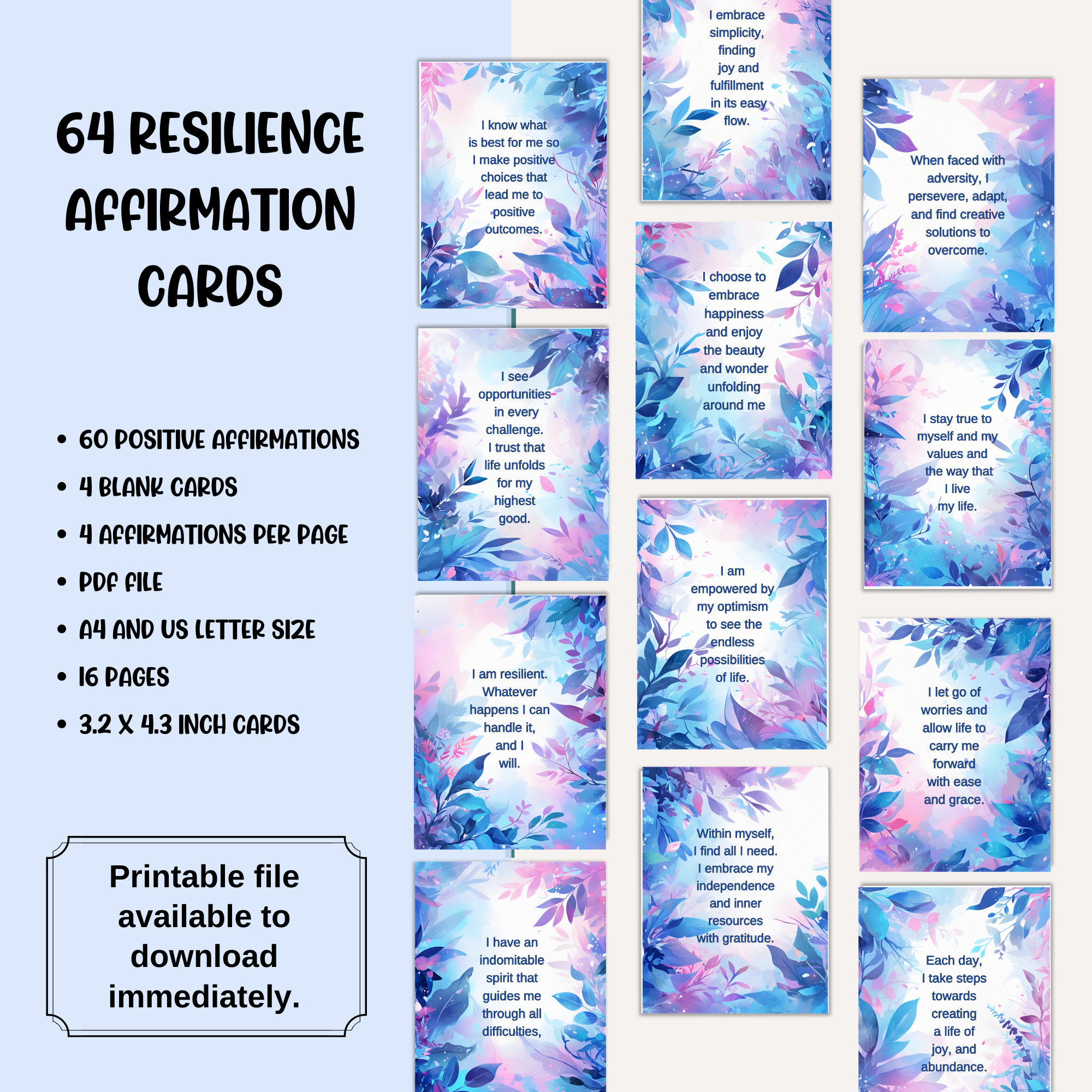 64 Resilience Affirmation Cards. Self-help Flashcards for Confidence ...