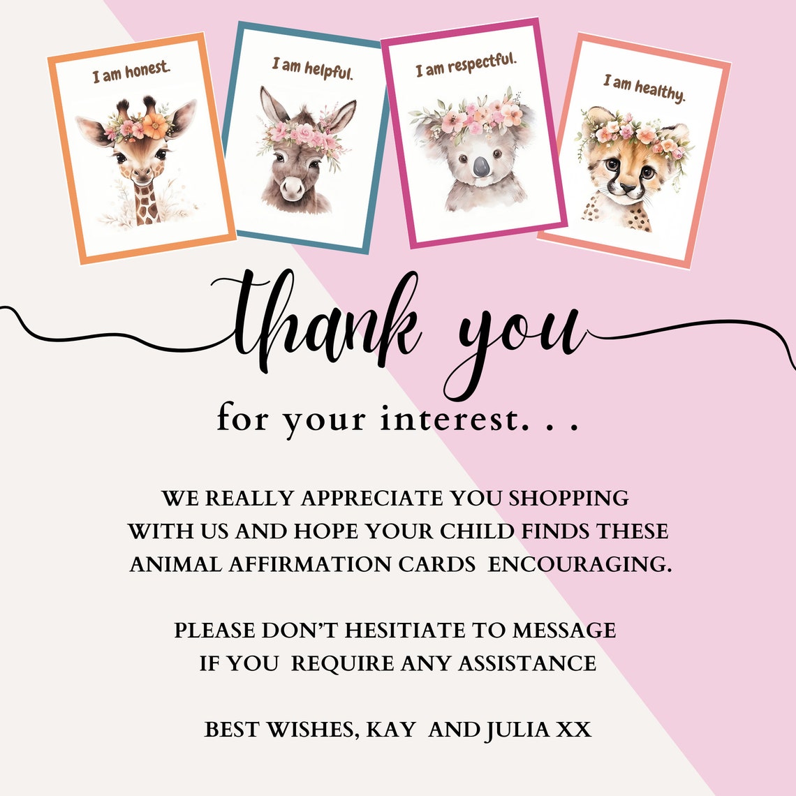 48 Kids Animal Affirmation Cards. Children's Positive Card Deck Self ...