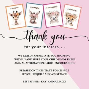 48 Kids Animal Affirmation Cards. Children's Positive Card Deck Self ...