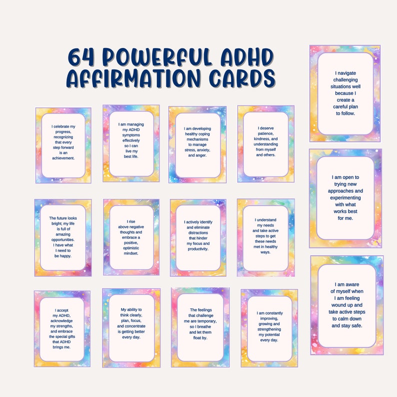 64 ADHD Affirmation Cards. Attention Deficit Flashcards. Neurodiversity ...