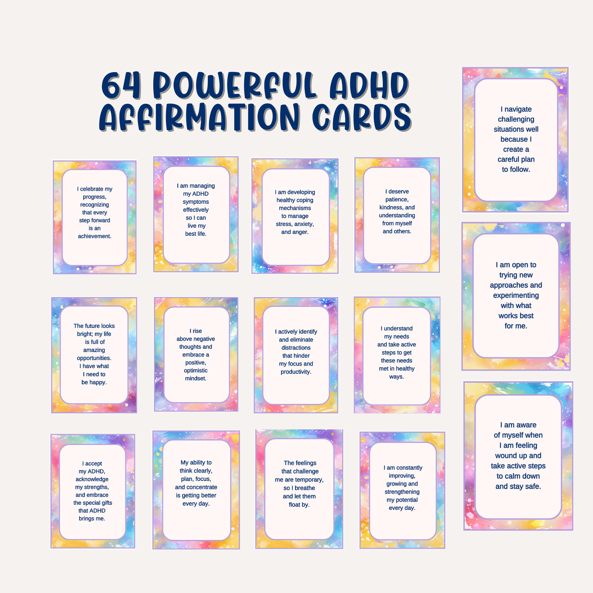 64 ADHD Affirmation Cards. Attention Deficit flashcards. Neurodiversity ...
