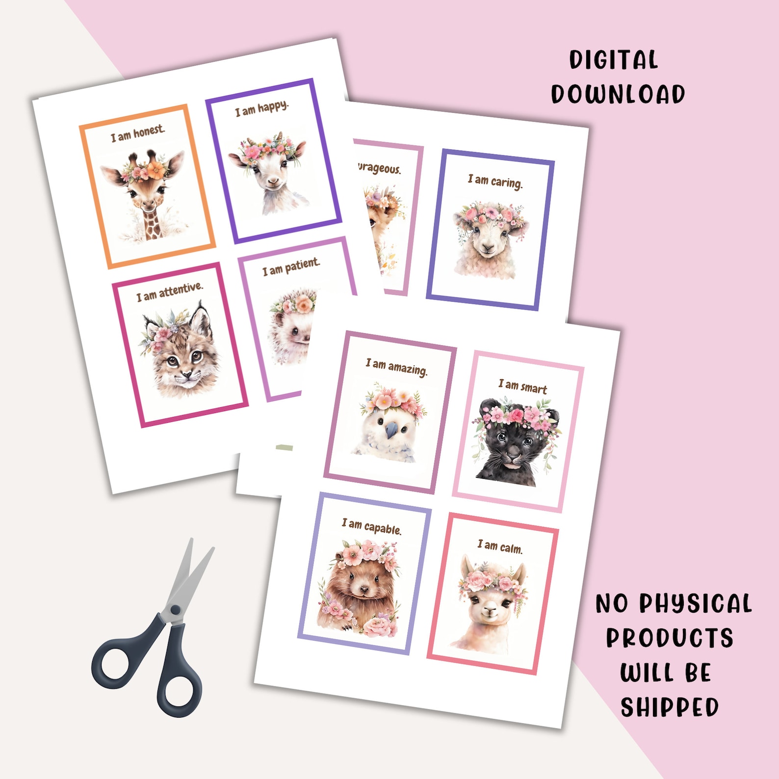 48 Kids Animal Affirmation Cards. Children's Positive Card Deck Self ...