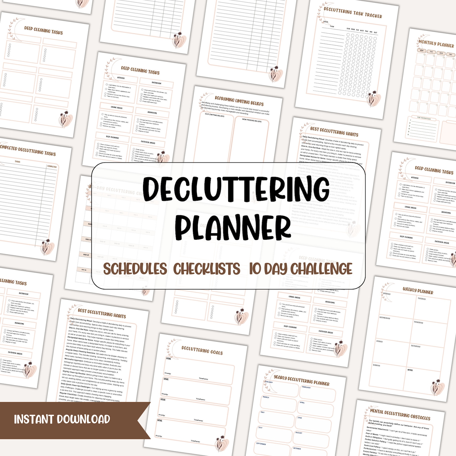 Declutter Planner & Cleaning Schedule Household Chore Organization Tidy ...