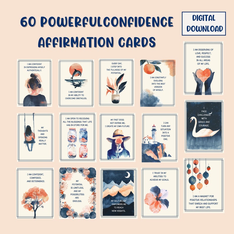 60 Confidence Affirmation Cards. Encouragement Flashcards Positive Self ...