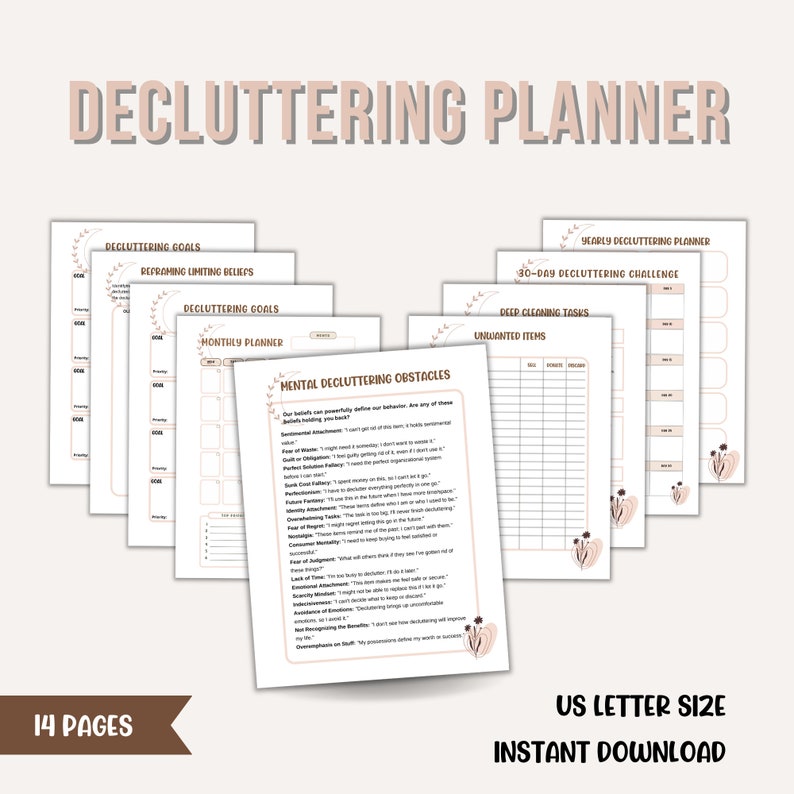 Declutter Planner & Cleaning Schedule Household Chore Organization Tidy ...