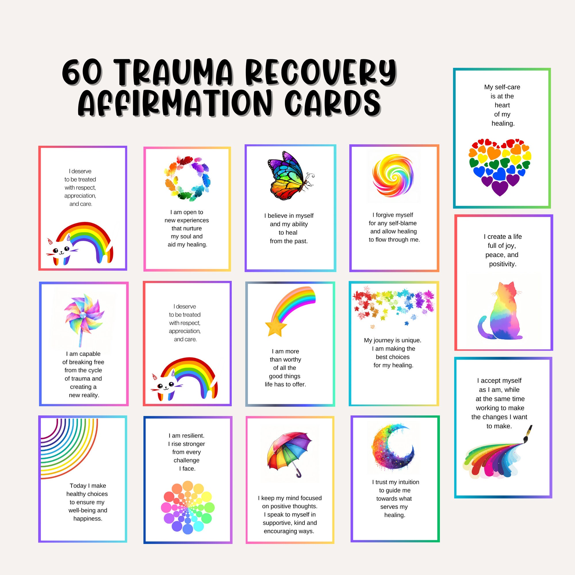 60 Trauma Recovery Affirmation Cards. Digital Download. Printable Card ...