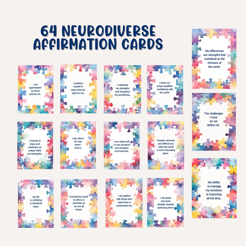 64 Neurodivergent Affirmation Cards ADHD Autism Neurodiversity Deck Positive Flashcards ...