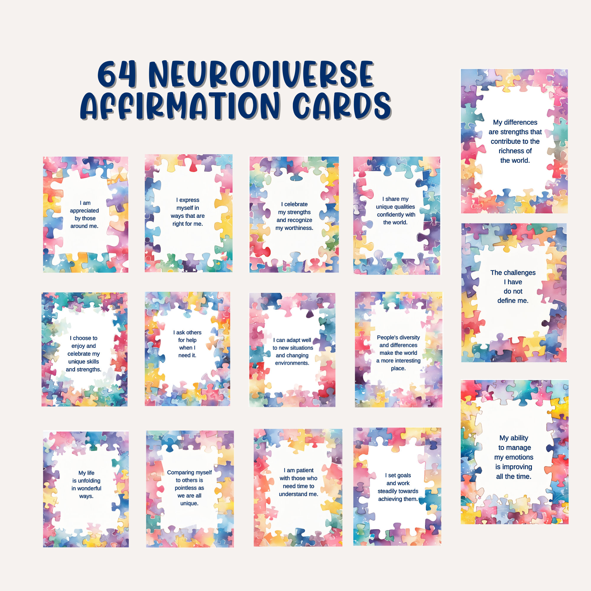 64 Neurodivergent Affirmation Cards ADHD Autism Neurodiversity Deck ...