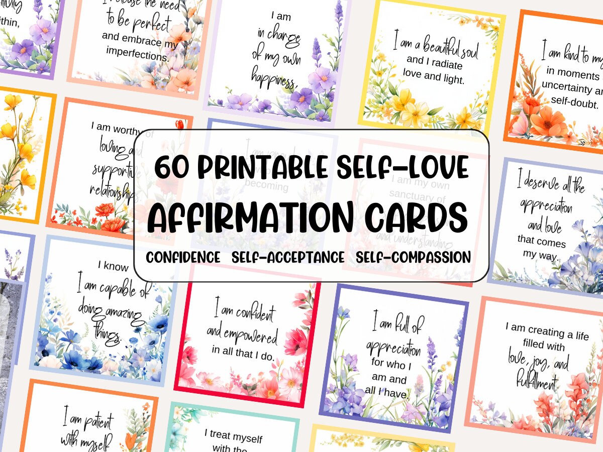 60 Self-love Affirmation Cards for Self-care Self-esteem & - Etsy