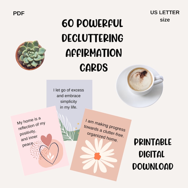 60 Declutter Affirmation Cards Home Organization Affirmations Cleaning ...