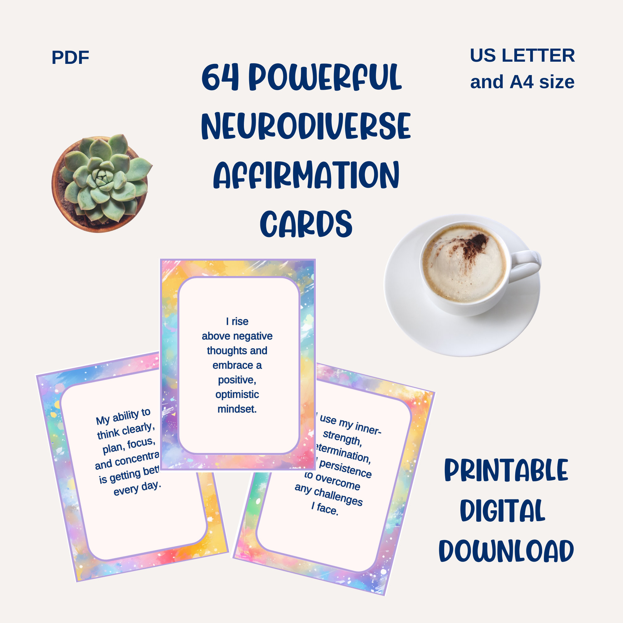 64 ADHD Affirmation Cards. Attention Deficit Flashcards. Neurodiversity ...