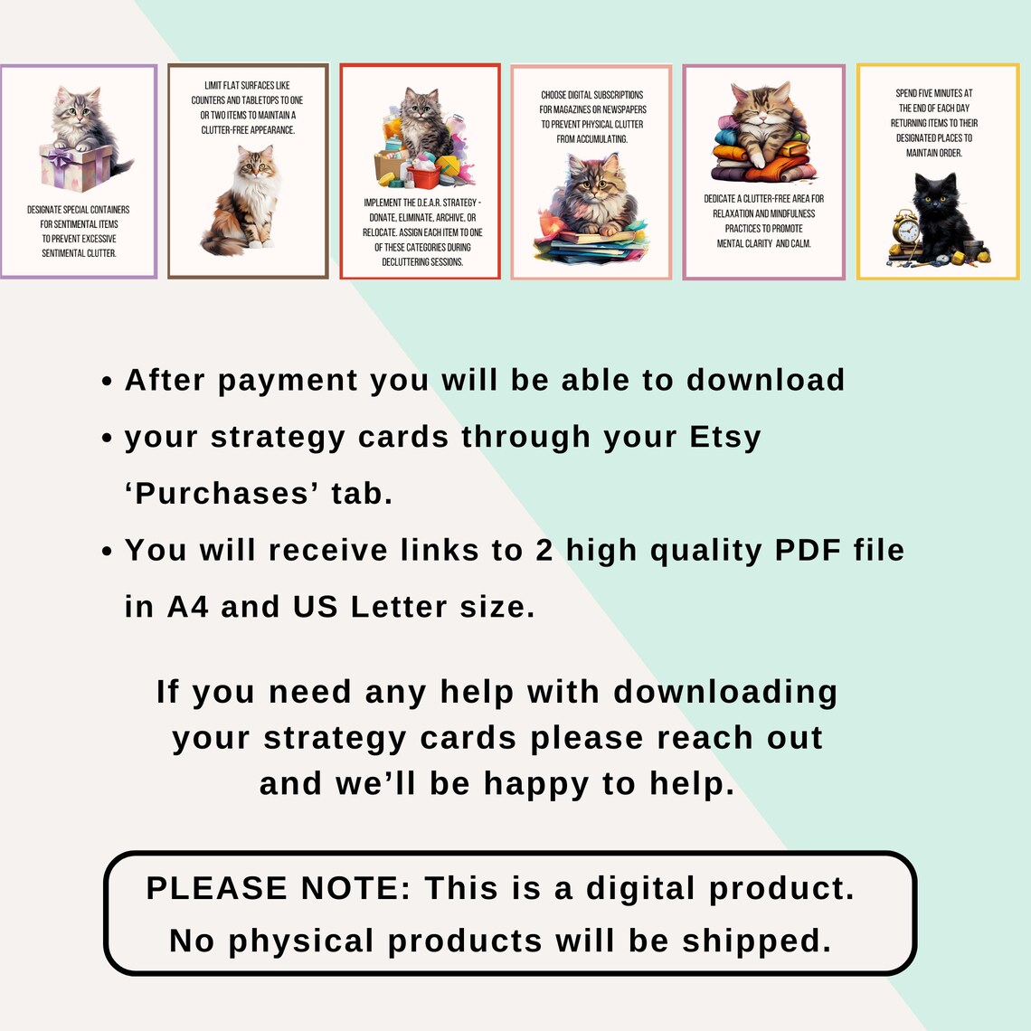 63 Cat Lovers' Declutter Strategy Cards. Gift for Tidy Home Management ...