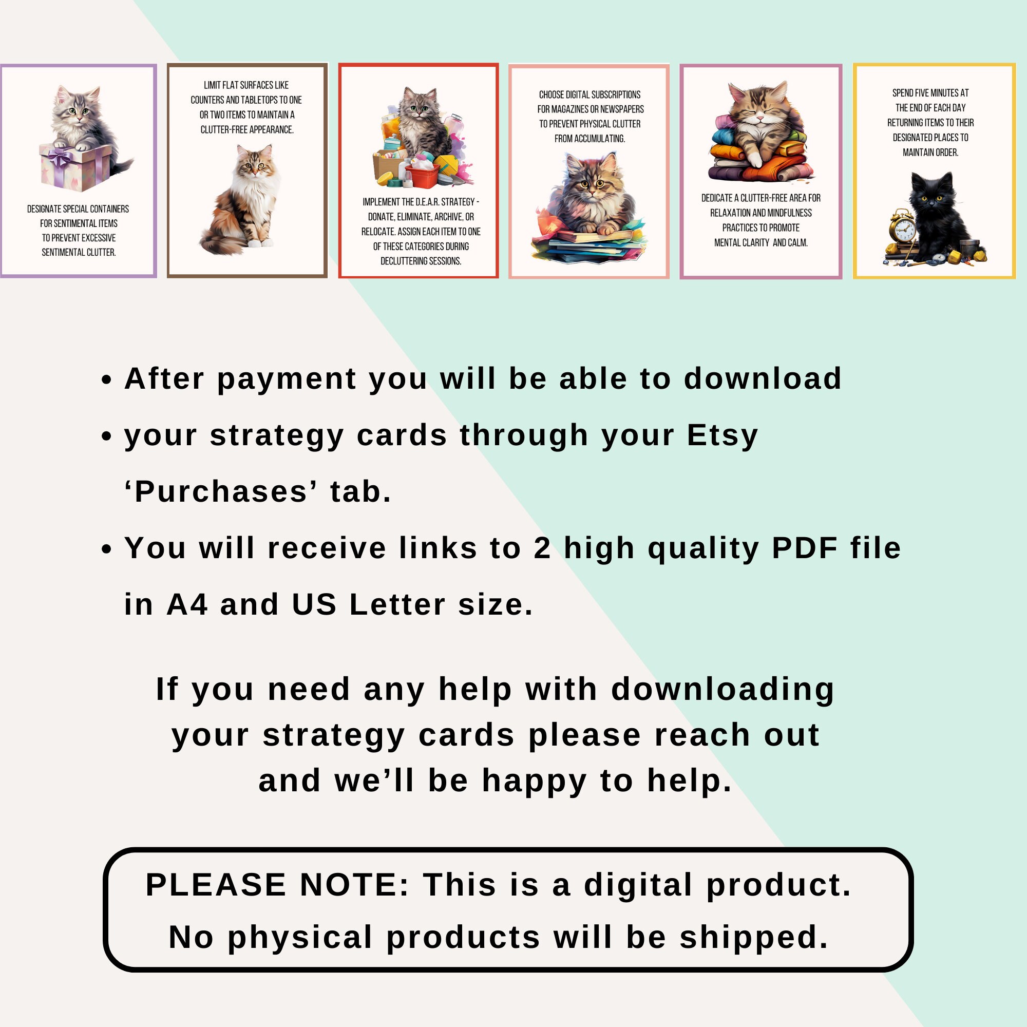 63 Cat Lovers' Declutter Strategy Cards. Gift for Tidy Home Management ...