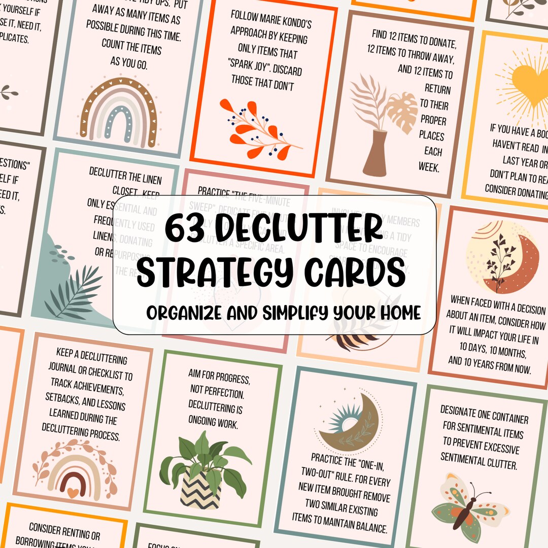 63 Declutter Strategy Cards Tidy Home Management Household Chore ...