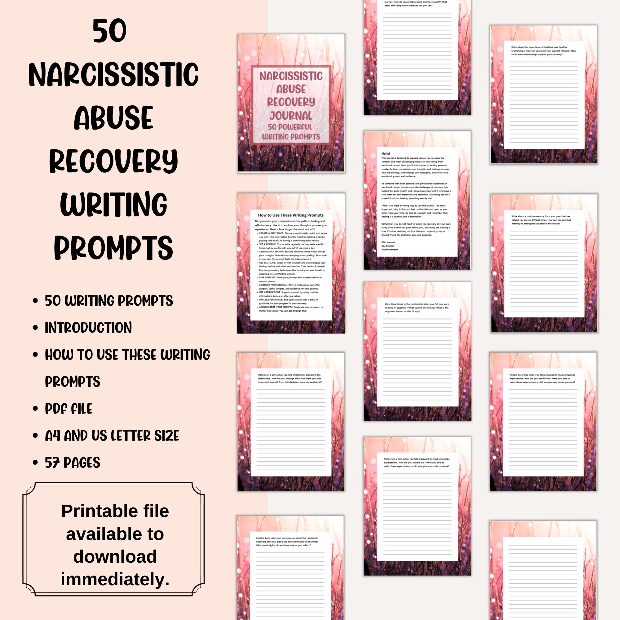 50 Narcissistic Abuse Recovery Journal Writing Prompts Narcissism Healing Workbook Abuse ...