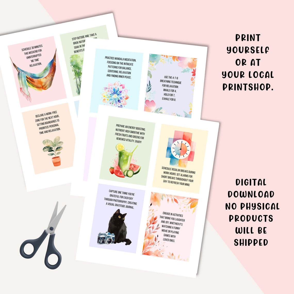64 Self-care Strategy Cards Printable Mindfulness Flashcards Gift for ...