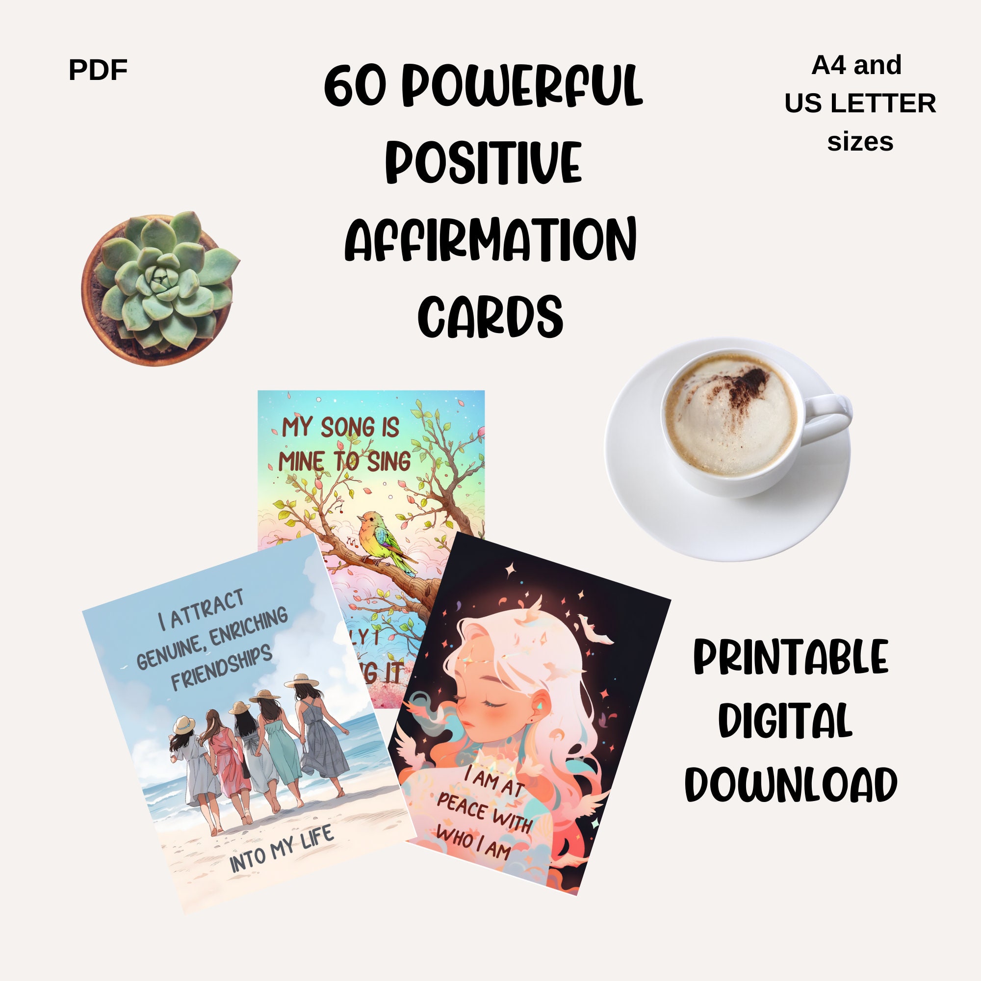 60 Affirmation Cards. Positive flashcards. Digital download. Spiritual growth. Law of attraction ...