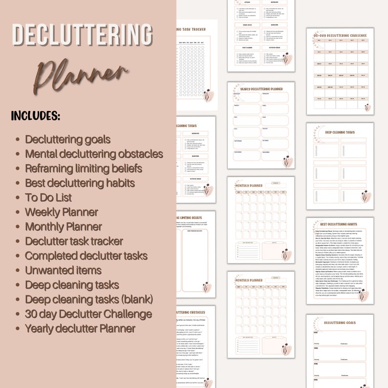 Declutter Planner & Cleaning Schedule Household Chore Organization Tidy ...