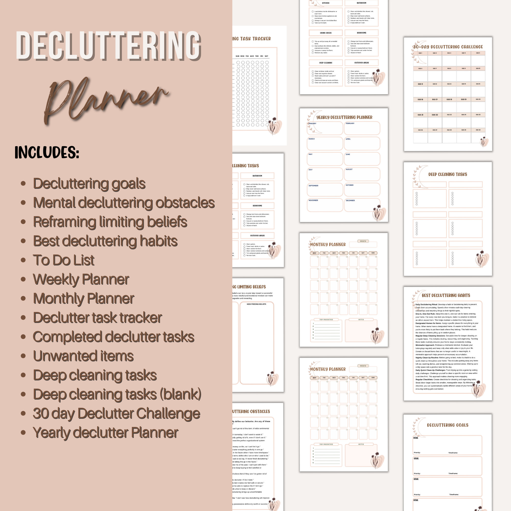 Declutter Planner & Cleaning Schedule Household Chore Organization Tidy ...