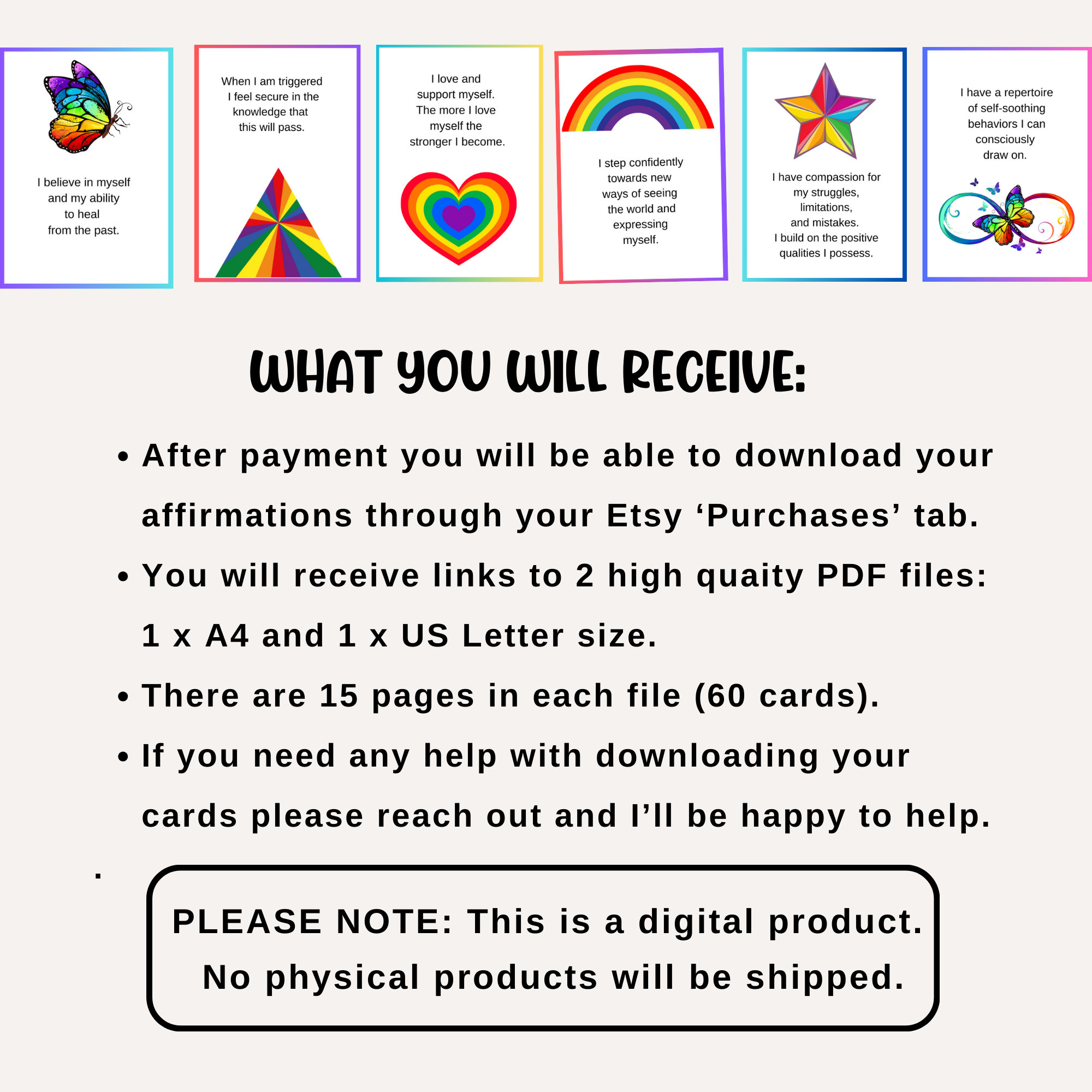 60 Trauma Recovery Affirmation Cards. Digital Download. Printable Card ...