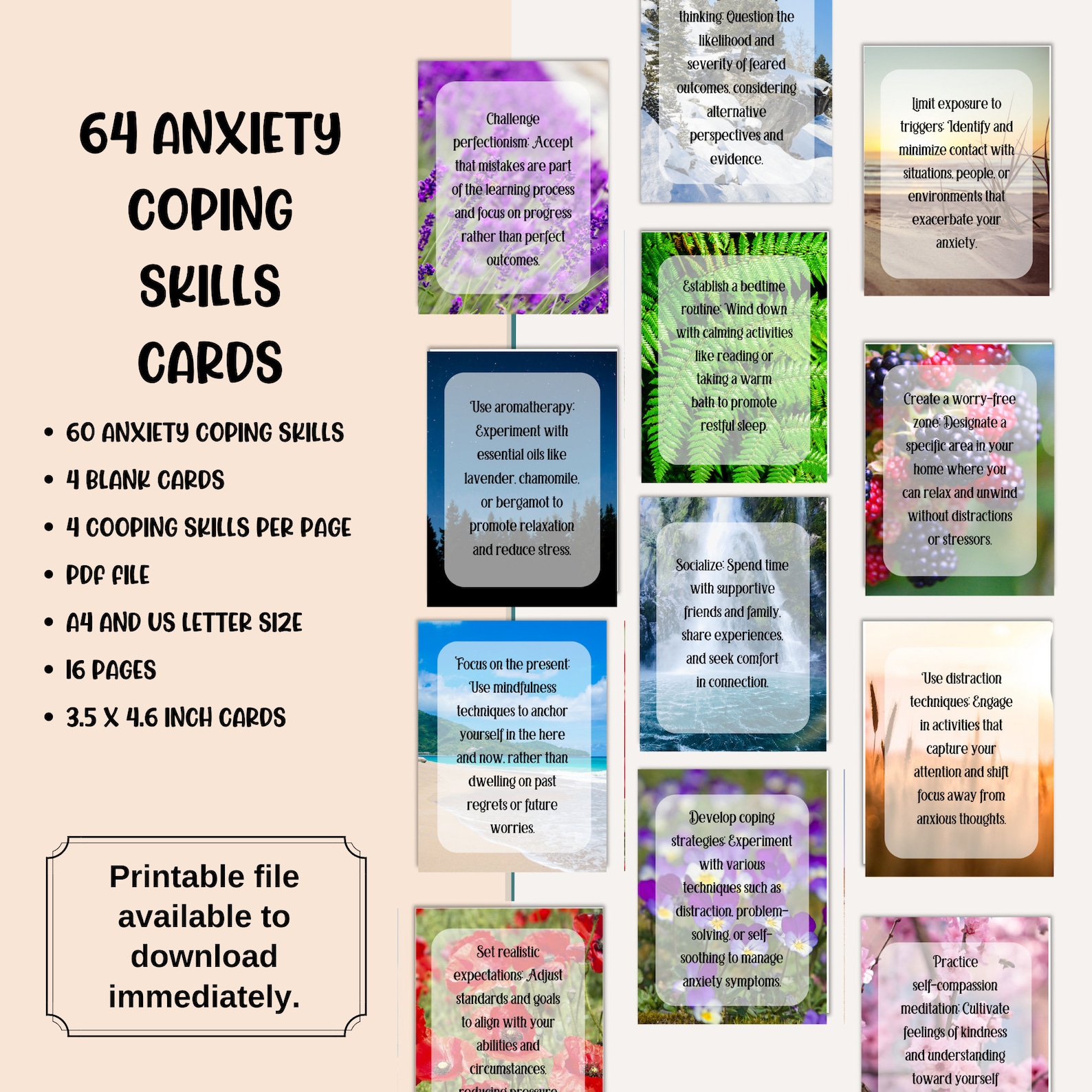 Anxiety Coping Skills Cards. Anxiety Relief Therapy Tools Mindfulness ...