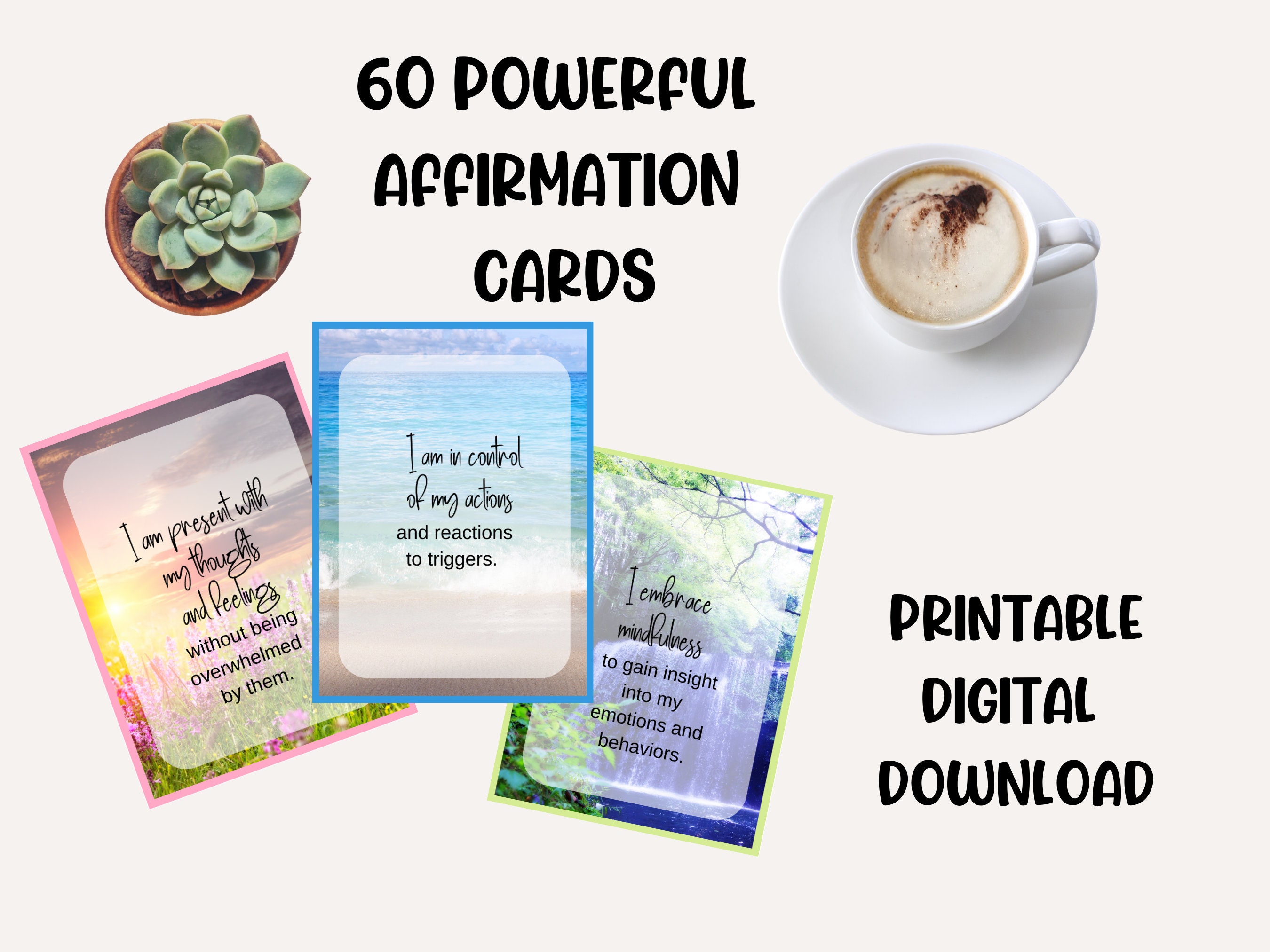 60 DBT Affirmation Cards. Positive Printable Card Deck. Digital ...