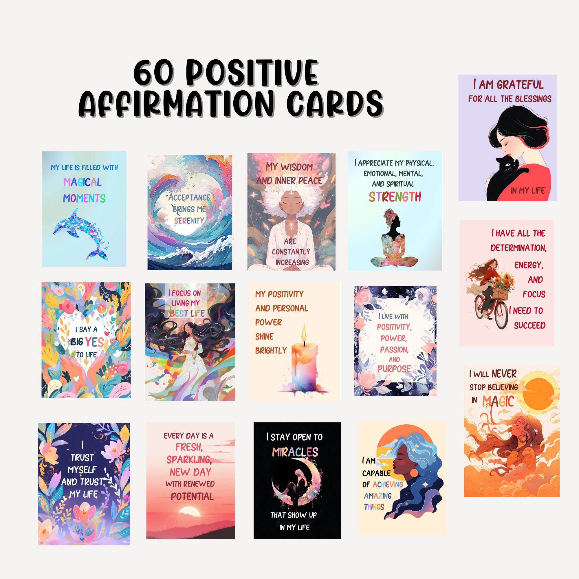 60 Affirmation Cards. Positive Flashcards. Digital Download. Spiritual ...