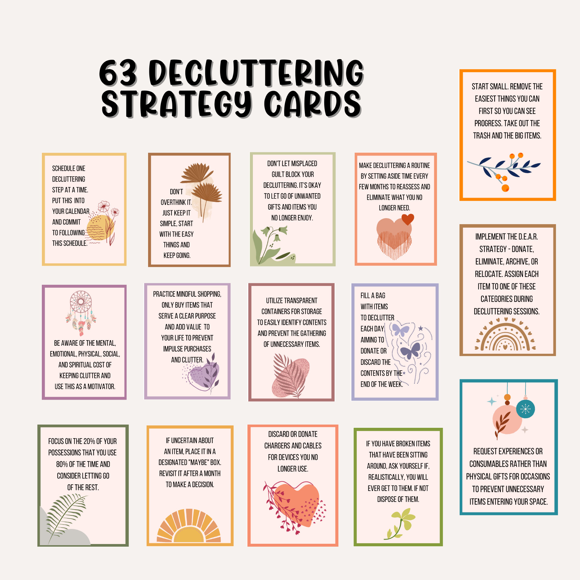 63 Declutter Strategy Cards Tidy Home Management Household Chore ...