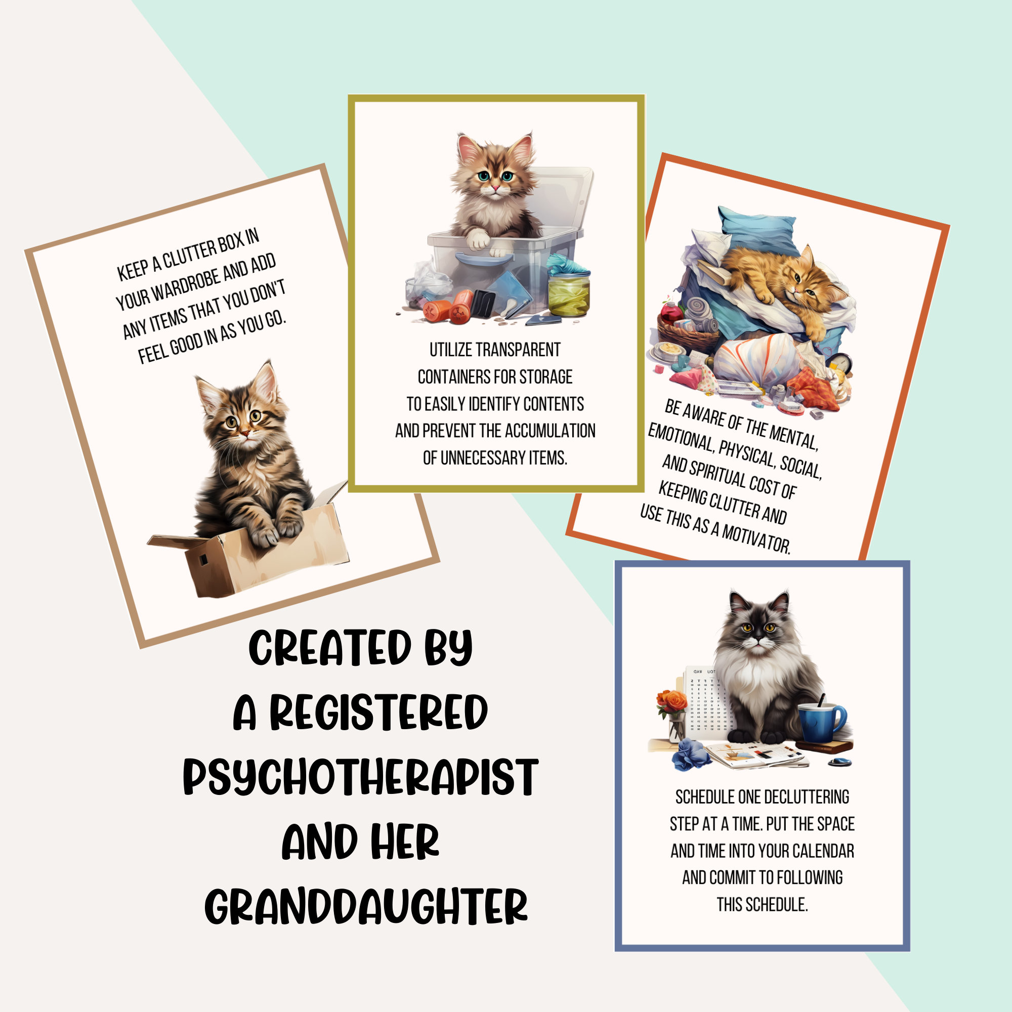63 Cat Lovers' Declutter Strategy Cards. Gift for Tidy Home Management ...