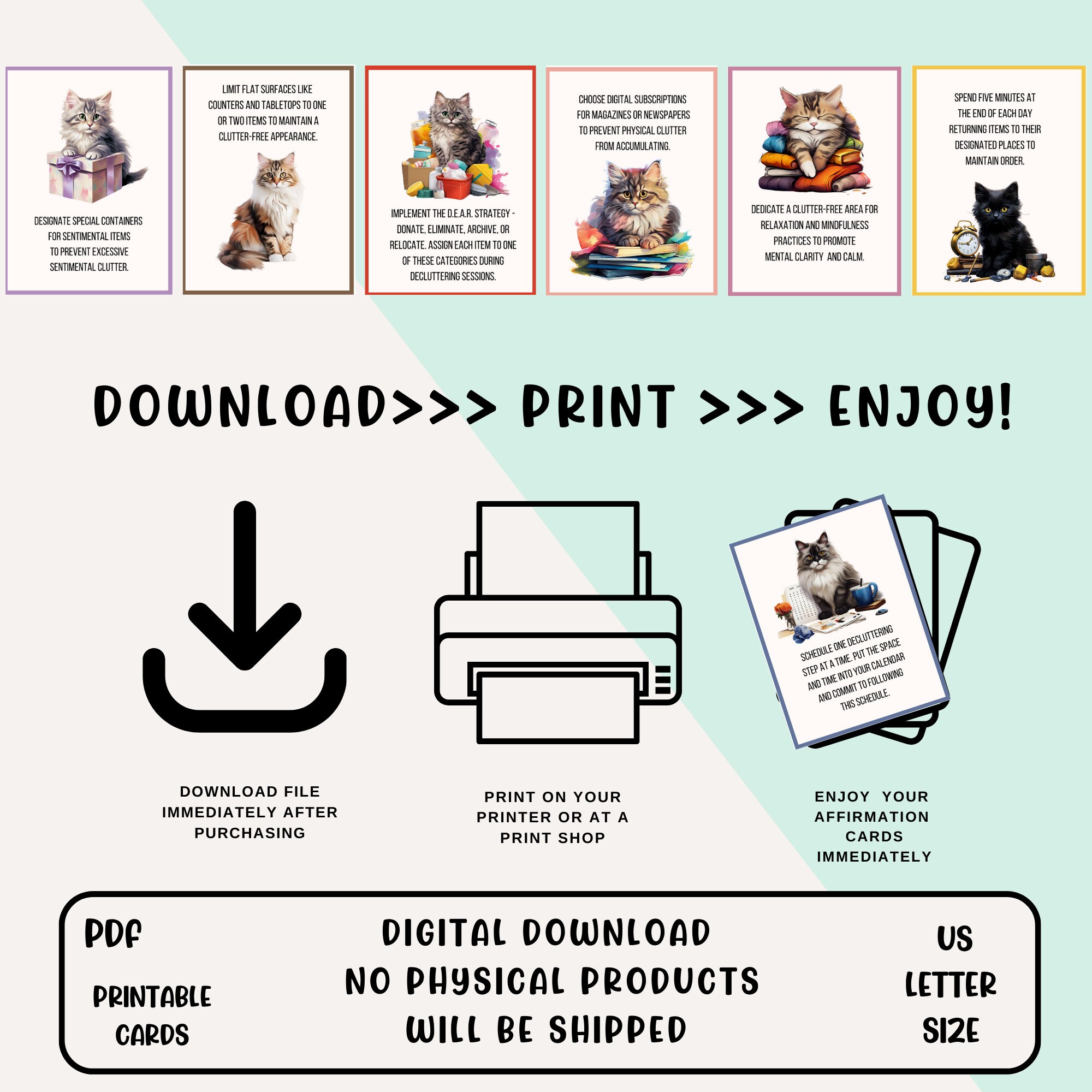 63 Cat Lovers' Declutter Strategy Cards. Gift for Tidy Home Management ...