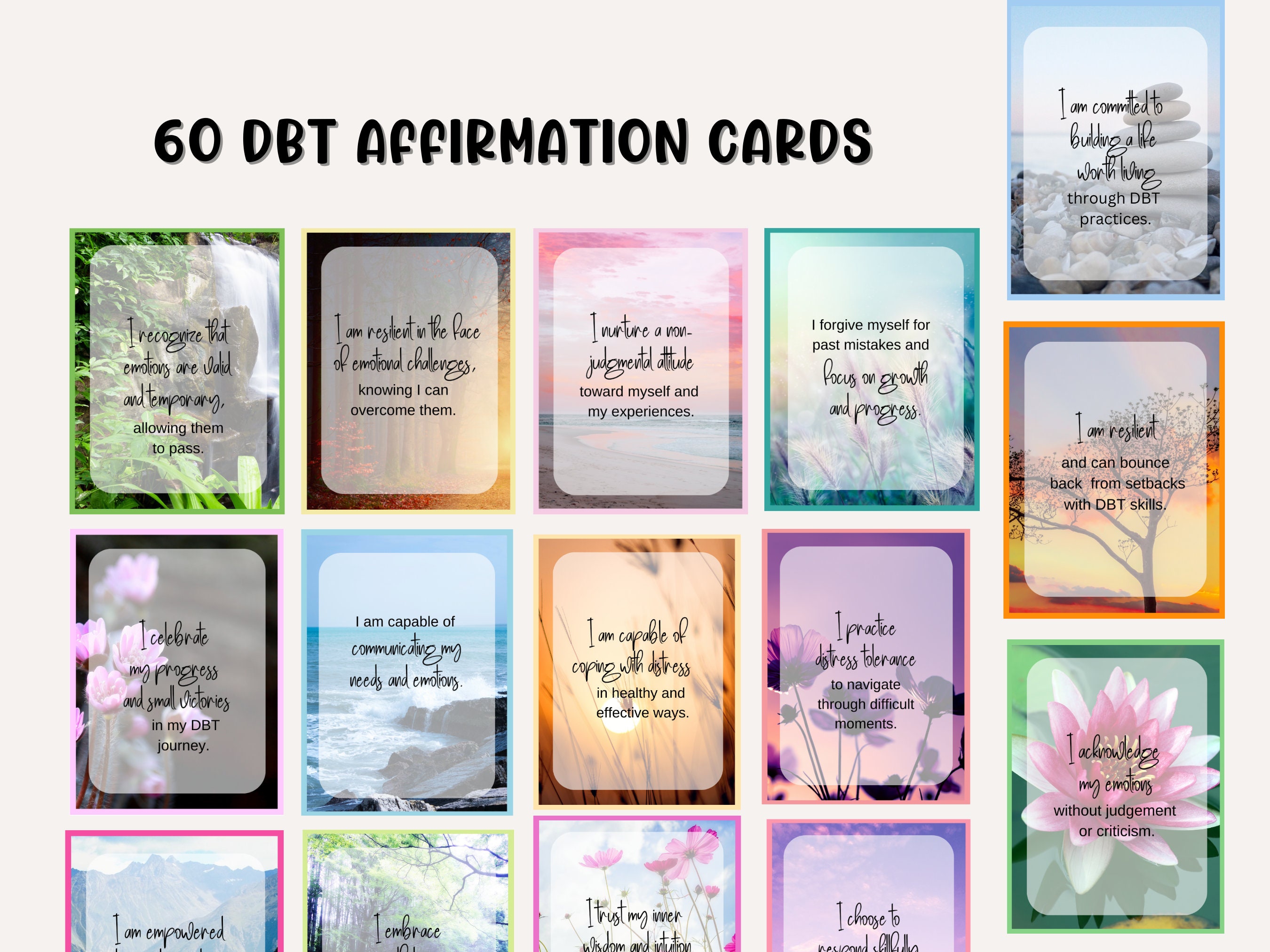 60 DBT Affirmation Cards. Positive Printable Card Deck. Digital ...