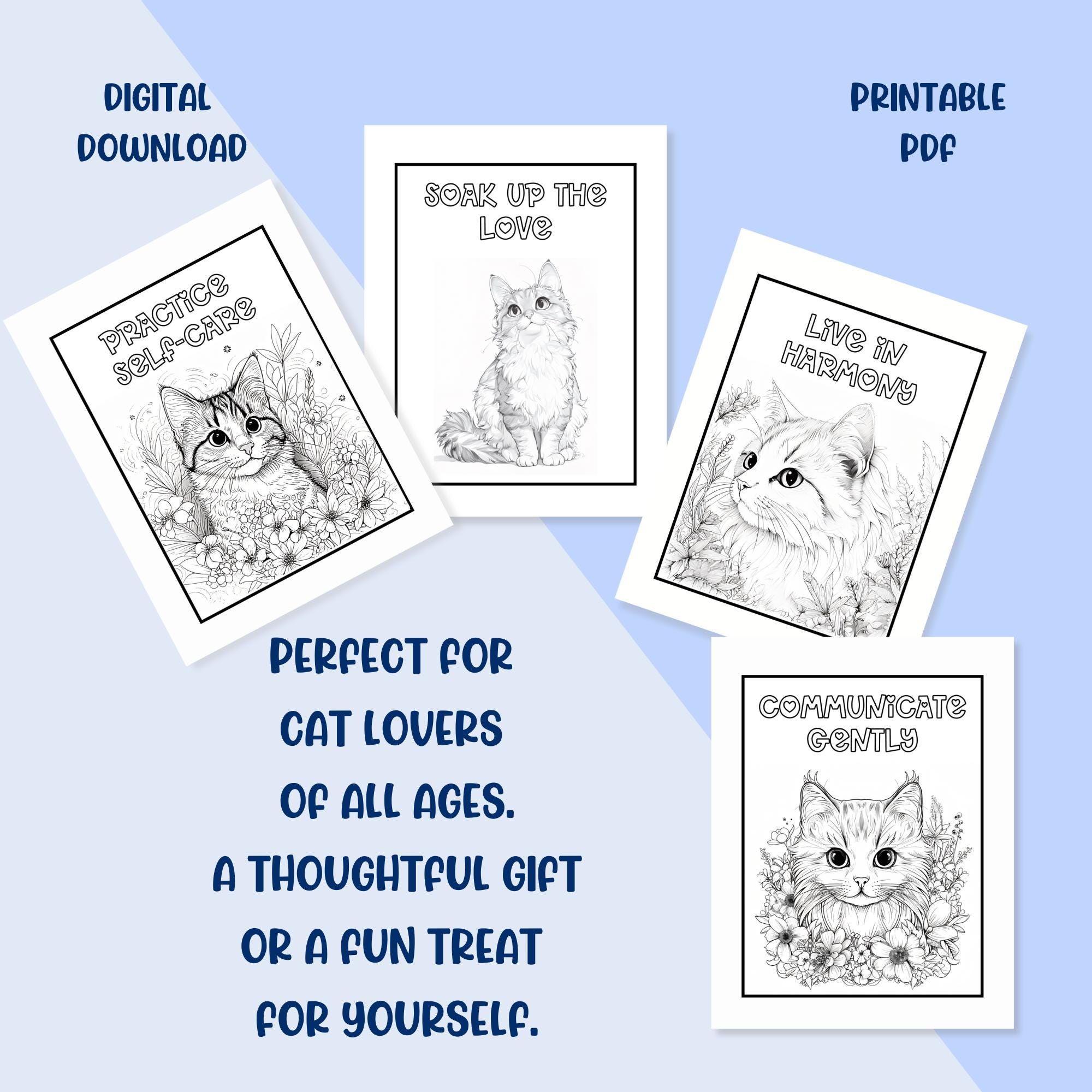 Cat Coloring Book Printable Colouring Pages Cat Lovers Gift Cute ...