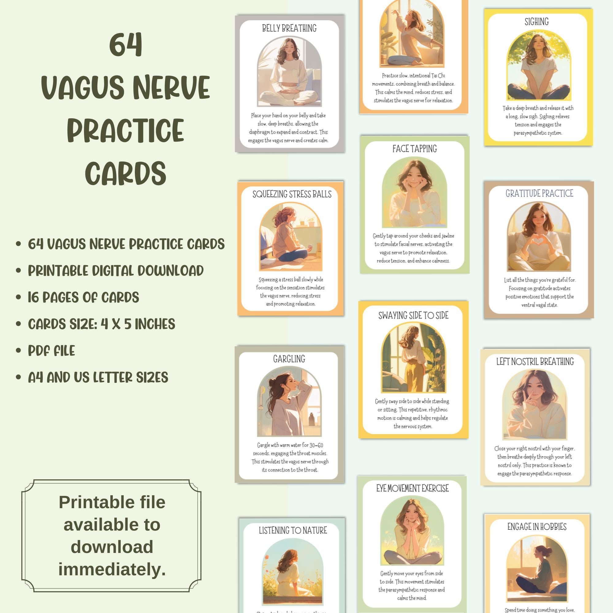 64 Vagus Nerve Cards Polyvagal Therapy Mental Health Coping Skills ...