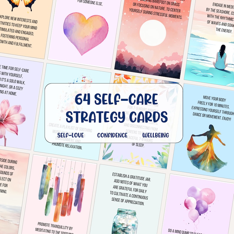 64 Self-care Strategy Cards Printable Mindfulness Flashcards Gift for ...