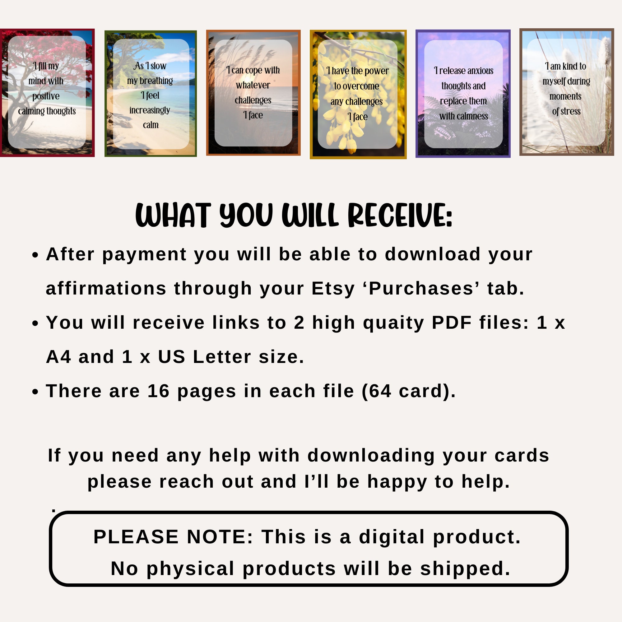 60 Anxiety Calm Affirmation Cards. Mindfulness Stress Management Deck ...