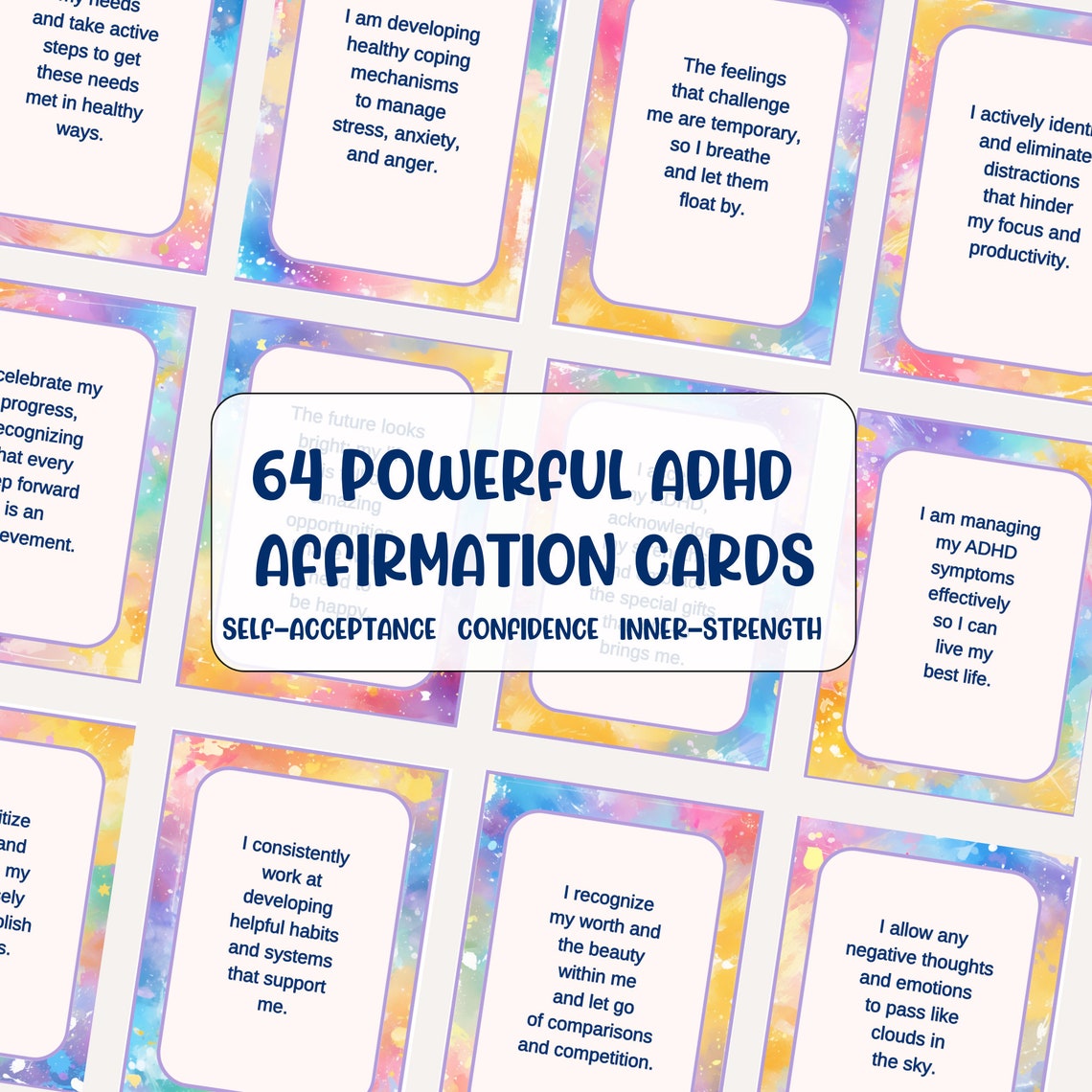 64 ADHD Affirmation Cards. Attention Deficit Flashcards. Neurodiversity ...