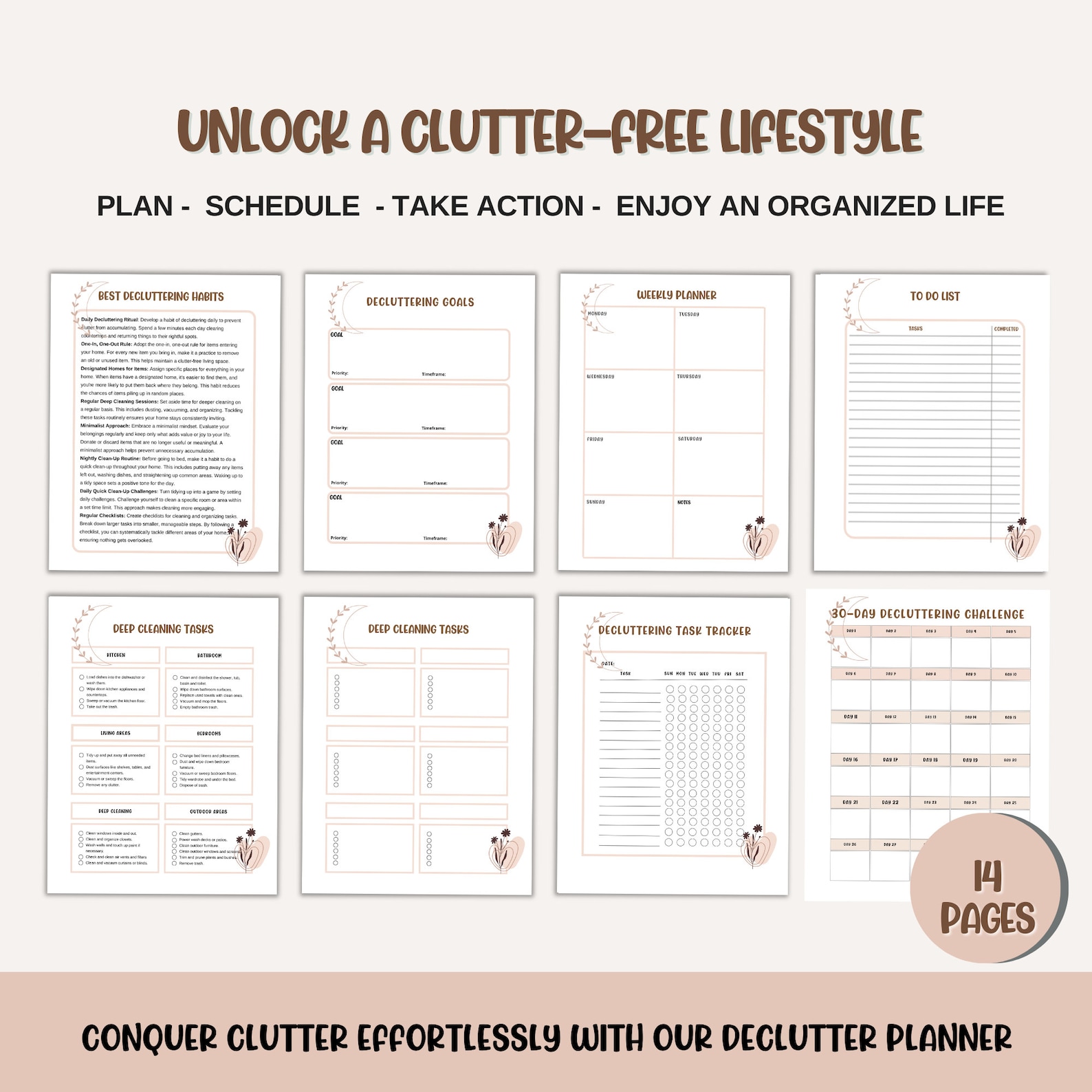 Declutter Planner & Cleaning Schedule Household Chore Organization Tidy ...