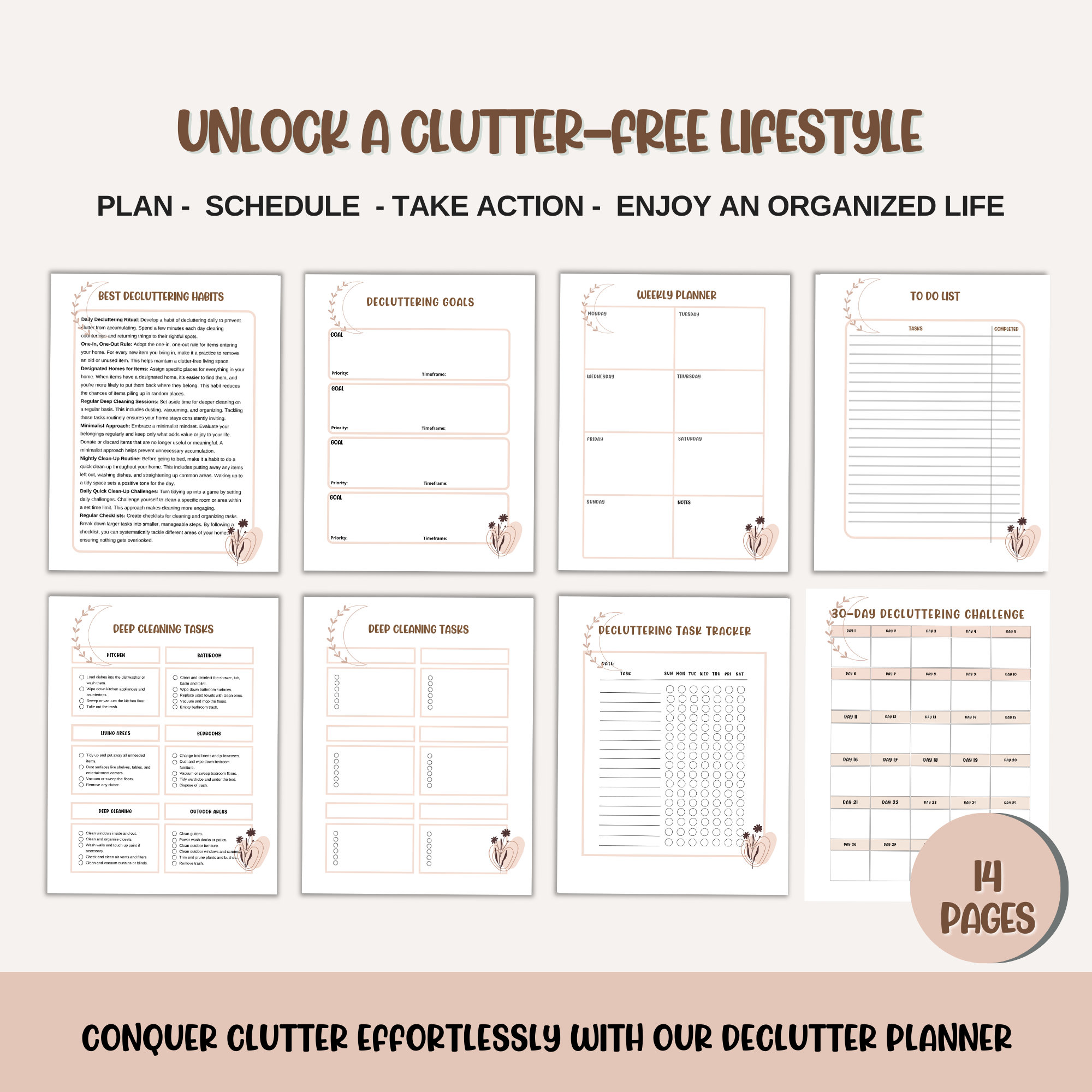 Declutter Planner & Cleaning Schedule Household Chore Organization Tidy ...