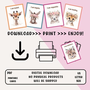 48 Kids Animal Affirmation Cards. Children's Positive Card Deck Self ...
