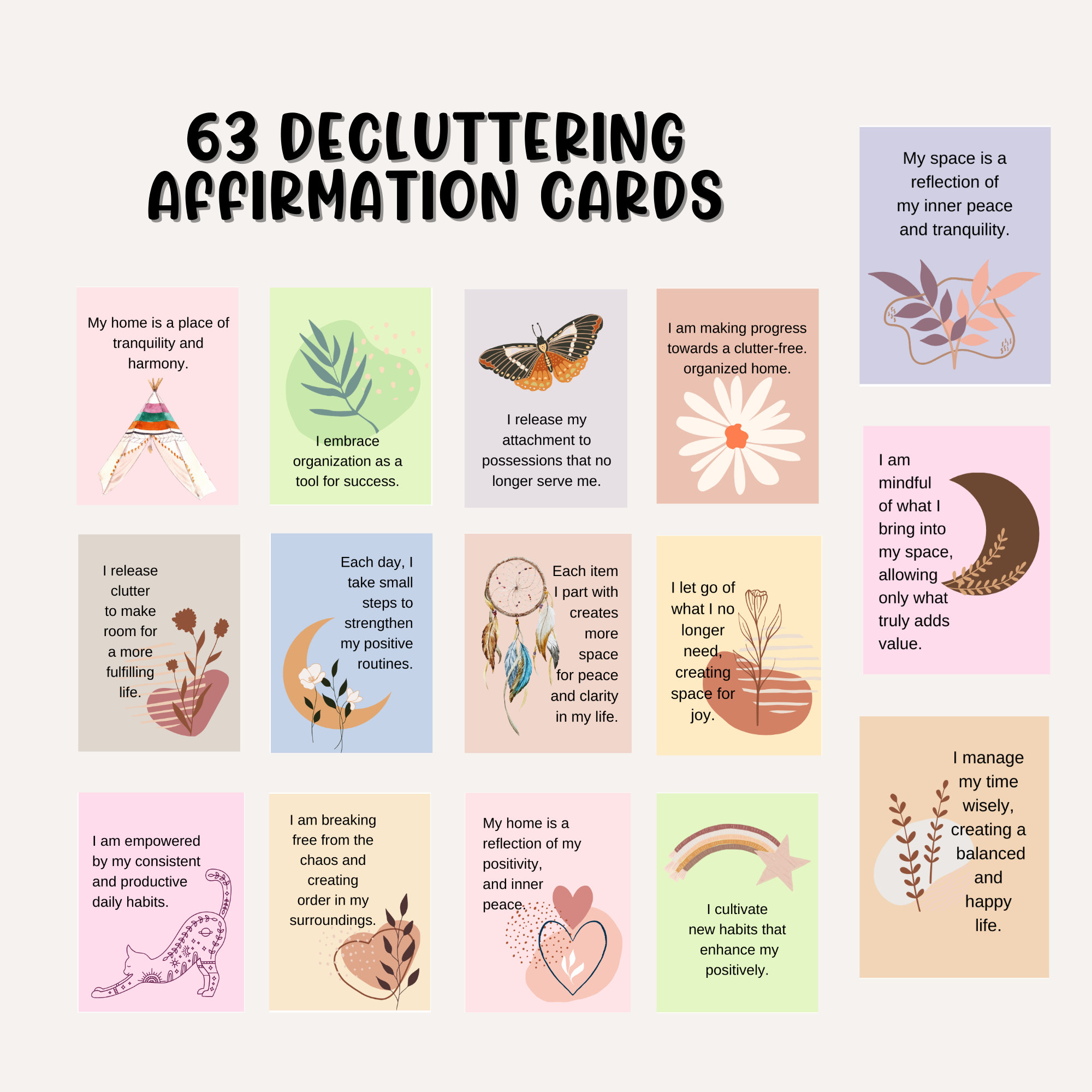 60 Declutter Affirmation Cards Home Organization Affirmations Cleaning ...