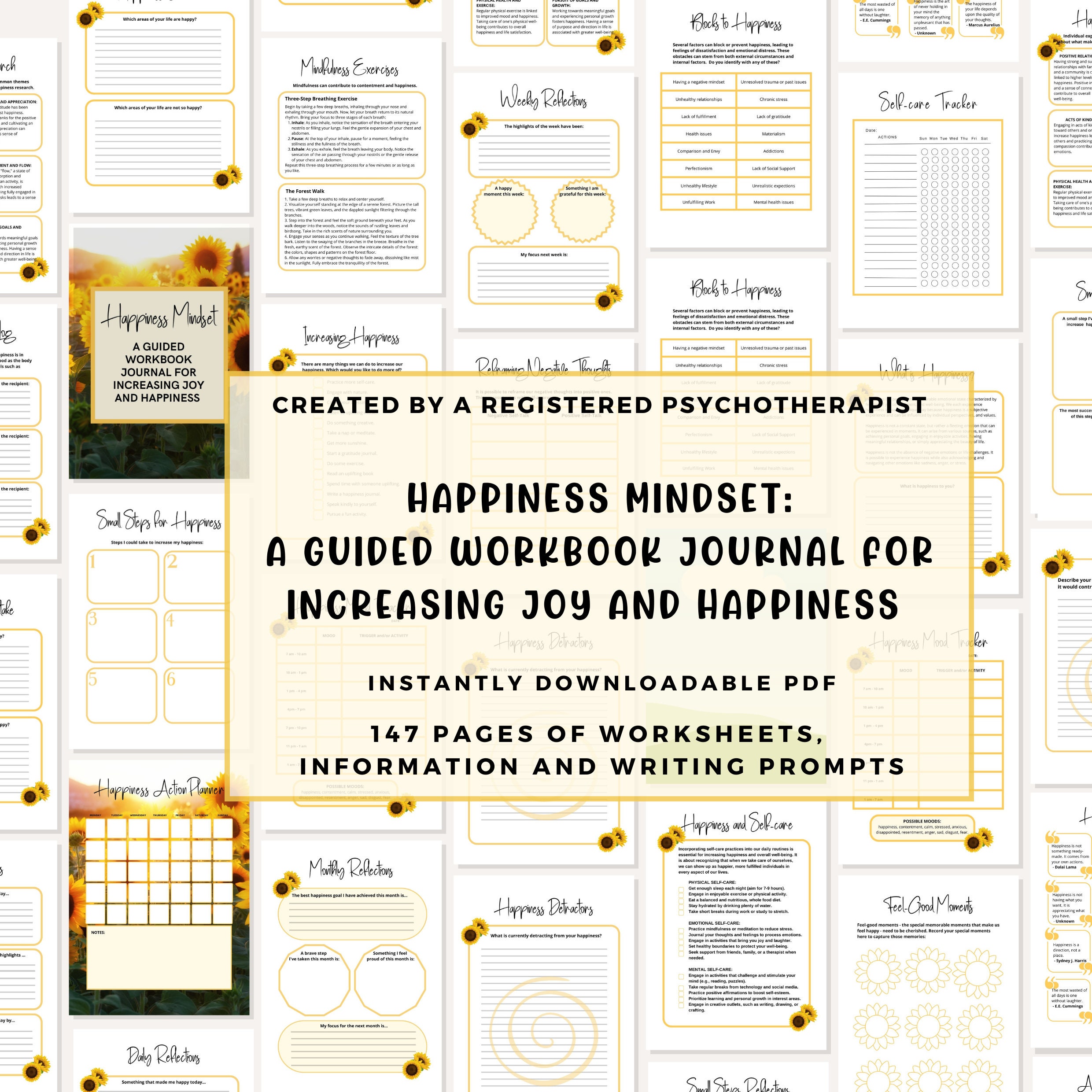 Happiness Workbook Journal, Mental Health Ebook, Self-care, Mindfulness ...