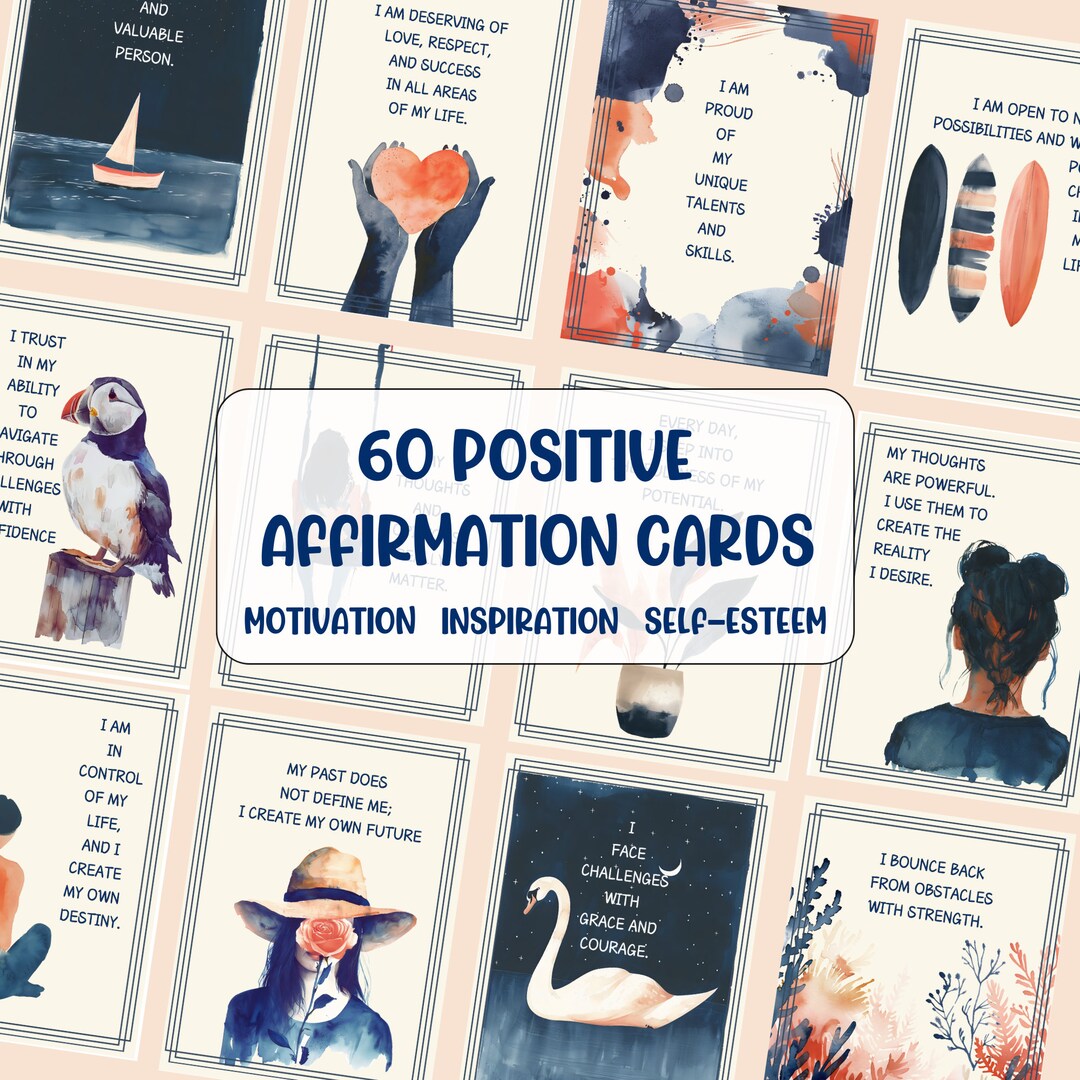 60 Positive Affirmation Cards Printable Encouragement Flashcards ...