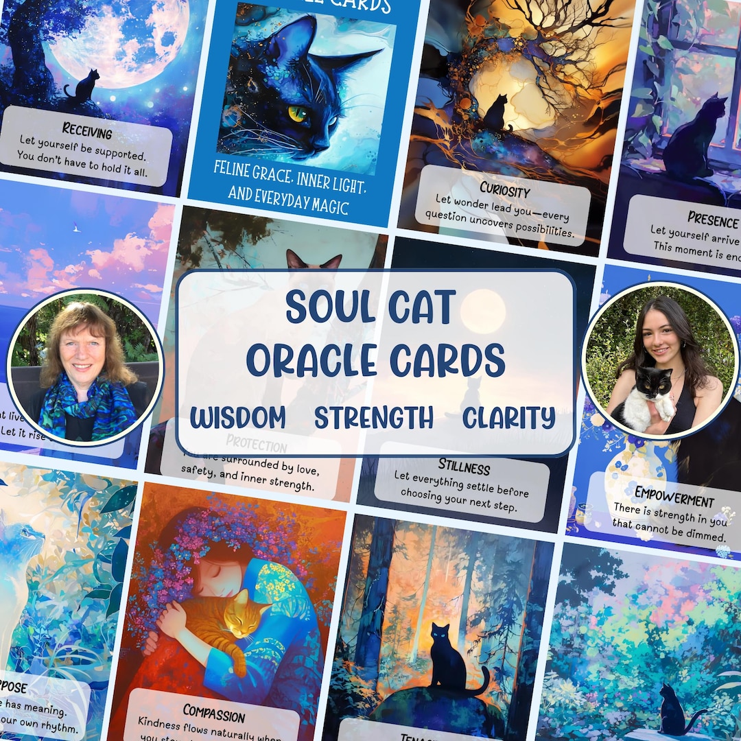 64 Soul Cat Oracle Cards Spiritual Deck Printable Tarot Cards Spiritual ...