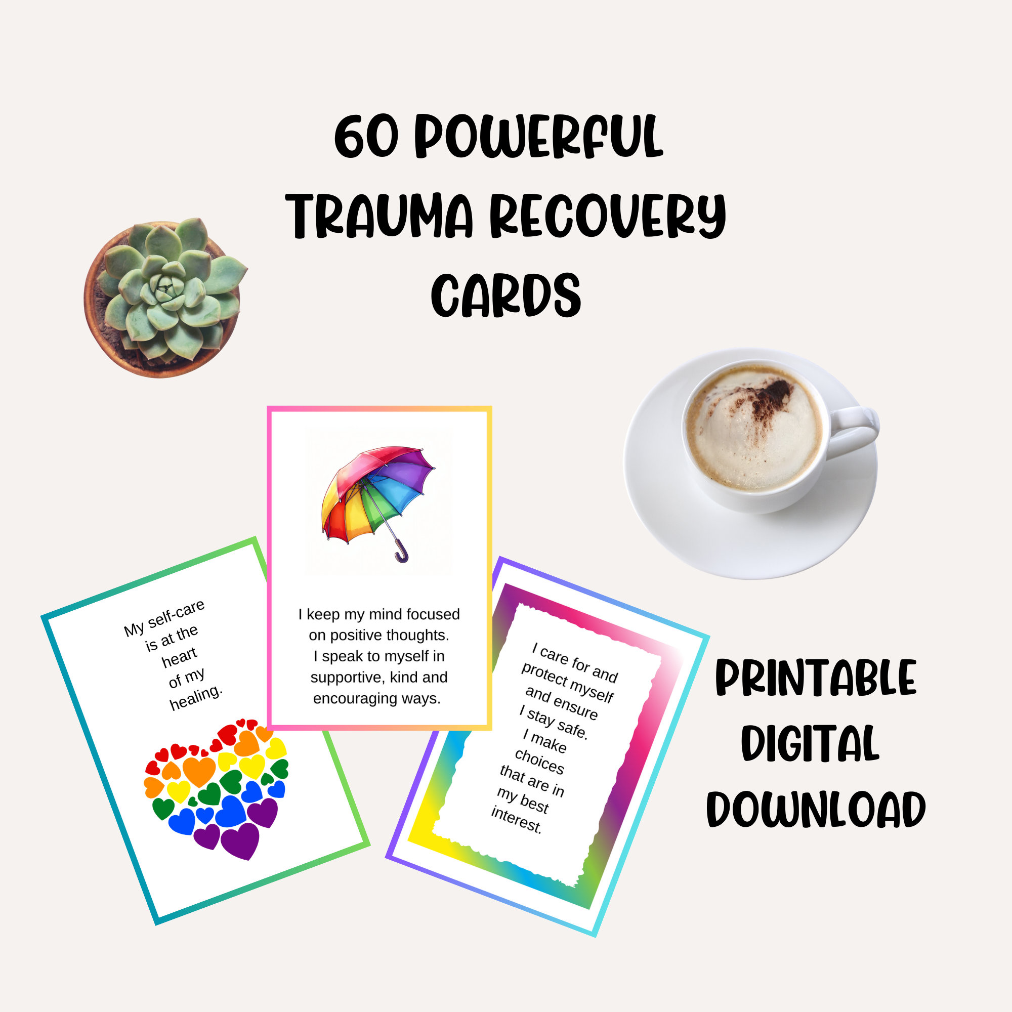 60 Trauma Recovery Affirmation Cards. Digital Download. Printable Card ...