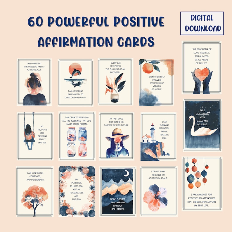 60 Positive Affirmation Cards Printable Encouragement Flashcards ...