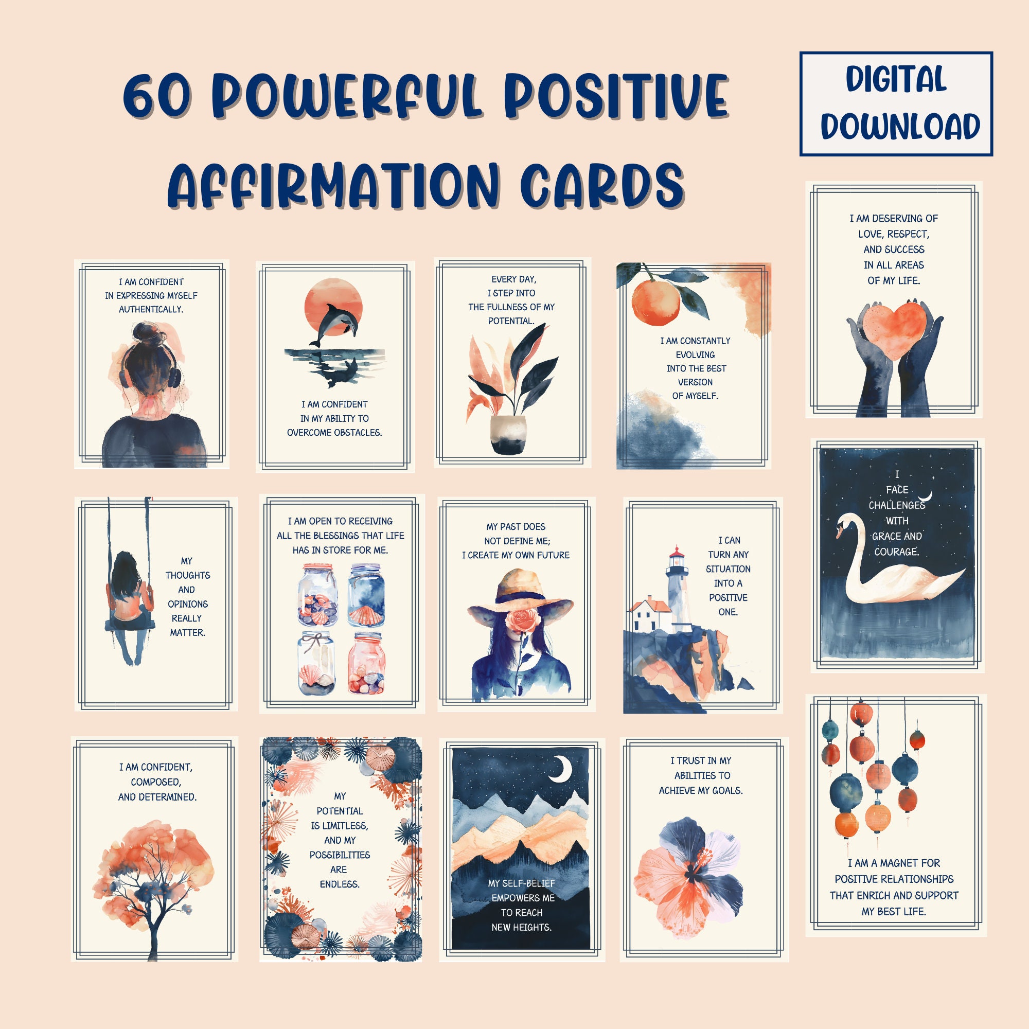 60 Positive Affirmation Cards Printable Encouragement Flashcards ...