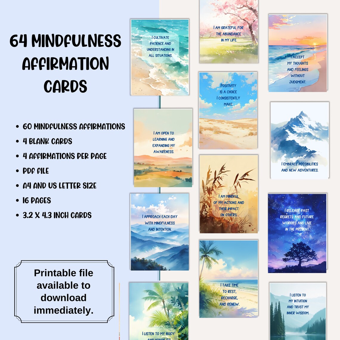 Mindfulness Affirmation Cards. Mental Health Affirmations Coping Card ...