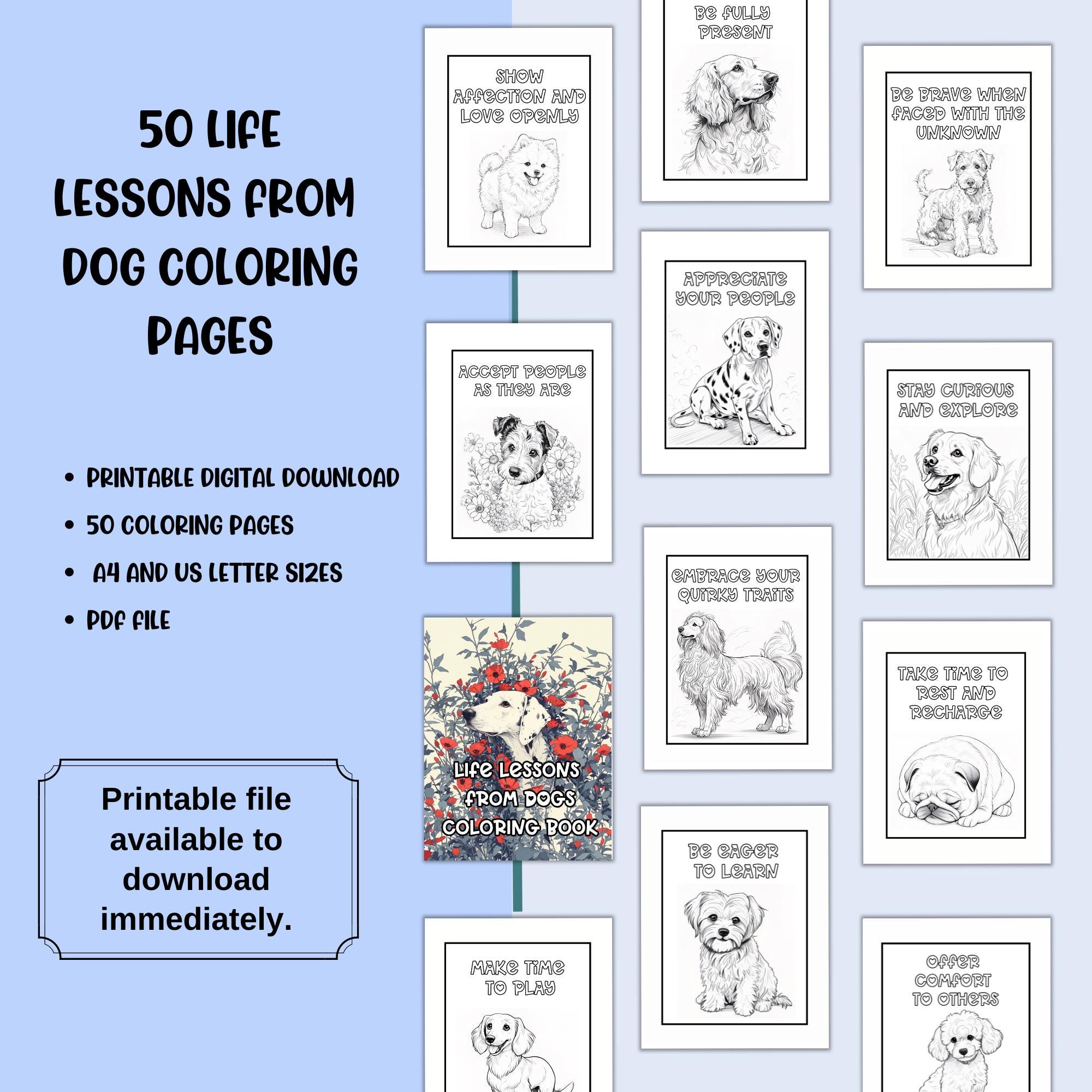 Dog Coloring Book Printable Coloring Pages Positive Messages Dog Lovers ...