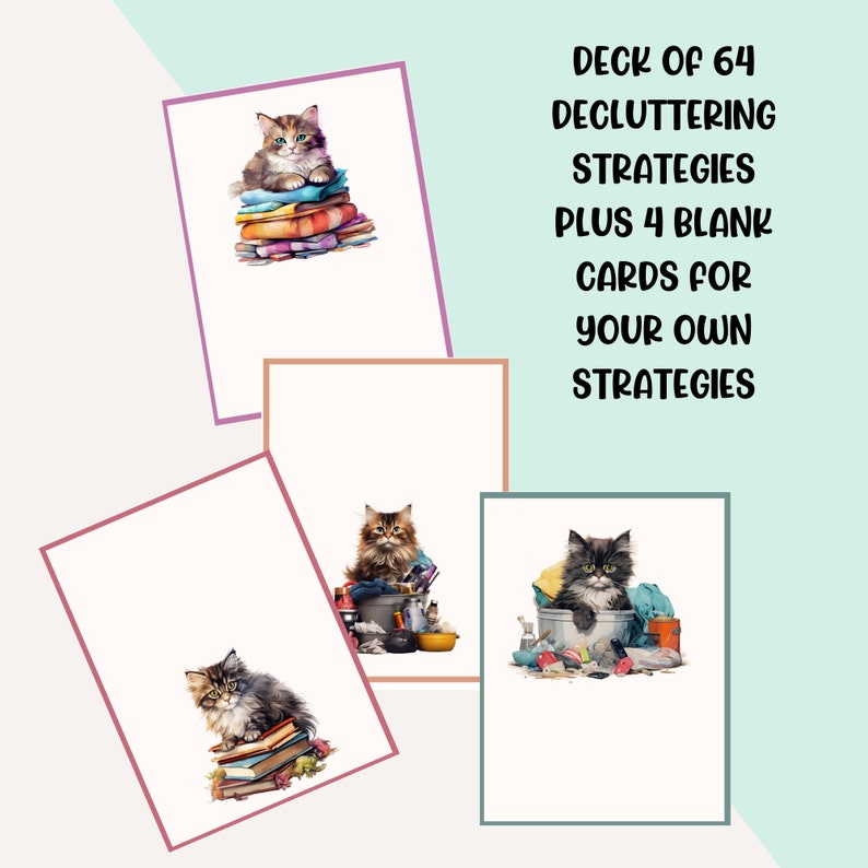 63 Cat Lovers' Declutter Strategy Cards. Gift for Tidy Home Management ...