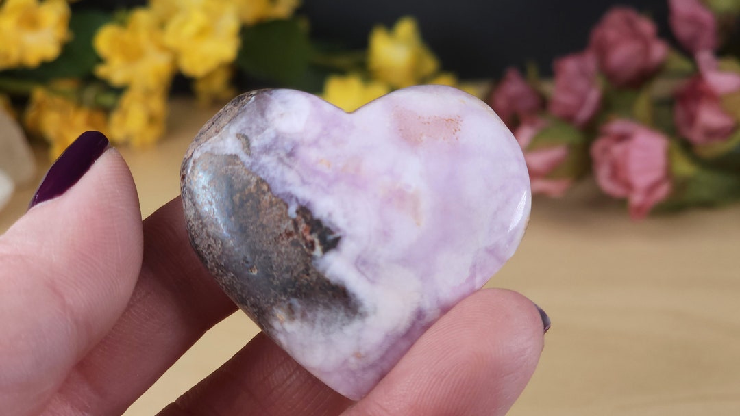 Pink Aragonite Small Banded Heart Palm Stone Pink Tchazar Crystal ...